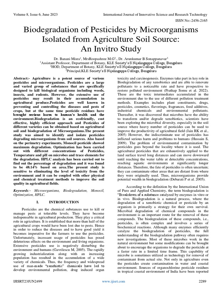 Biodegradation of Pesticides by Microorganisms Isolated From Agriculture Soil Source: An Invitro ...