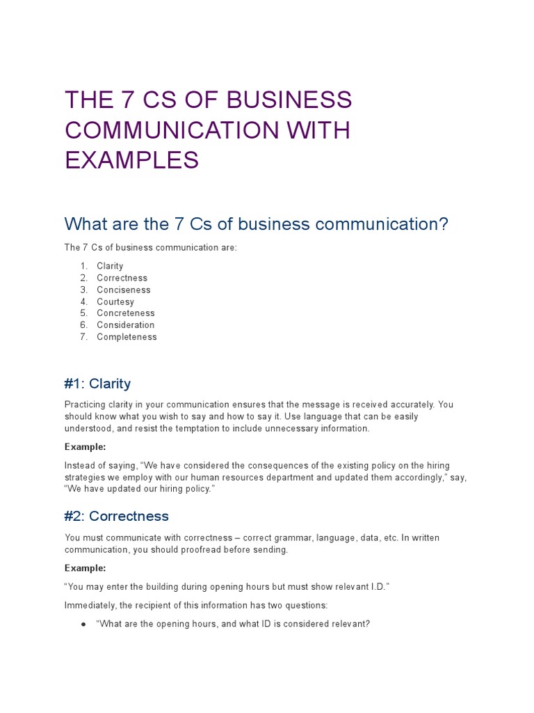 The 7 CS of Business Communication With Examples | Download Free PDF ...