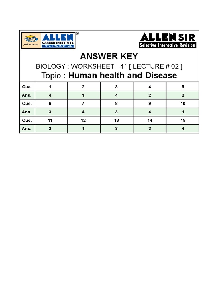 Allen: Topic: Human Health and Disease | PDF