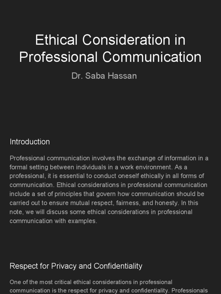 Ethical Consideration in Professional Communication | PDF ...
