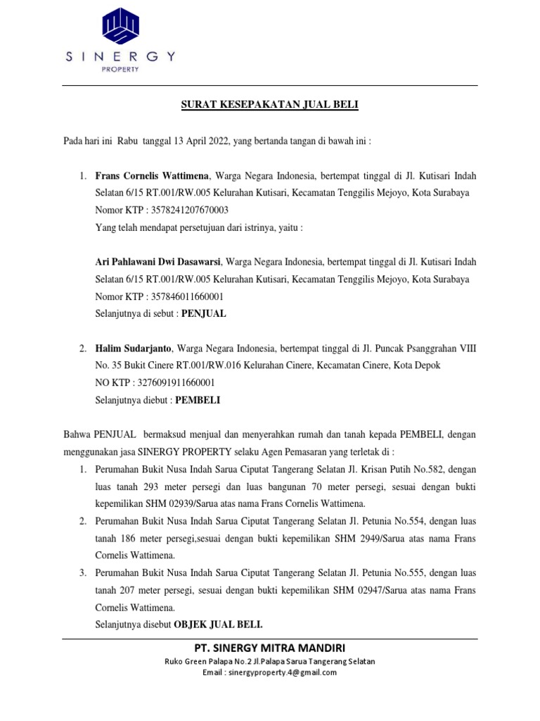 Surat Kesepakatan Jual Beli - Final | PDF Surat Kesepakatan Jual Beli - Final | PDF