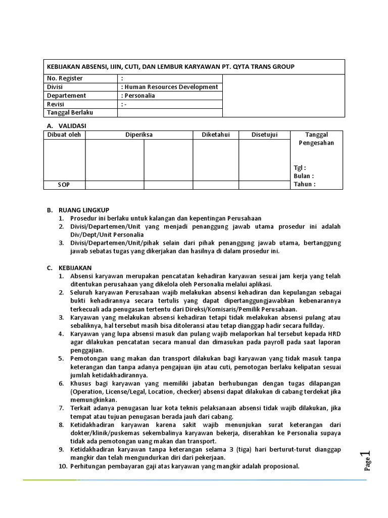 Sop Ijin Cuti Kantor | PDF