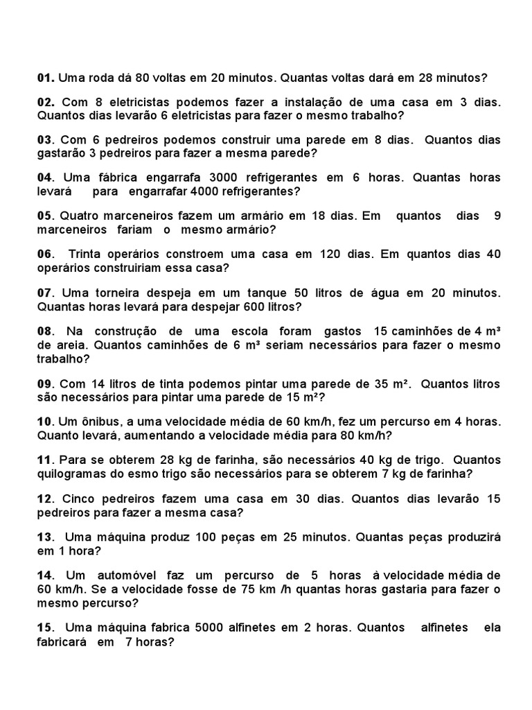 Lista Regra de 3 Simples | PDF