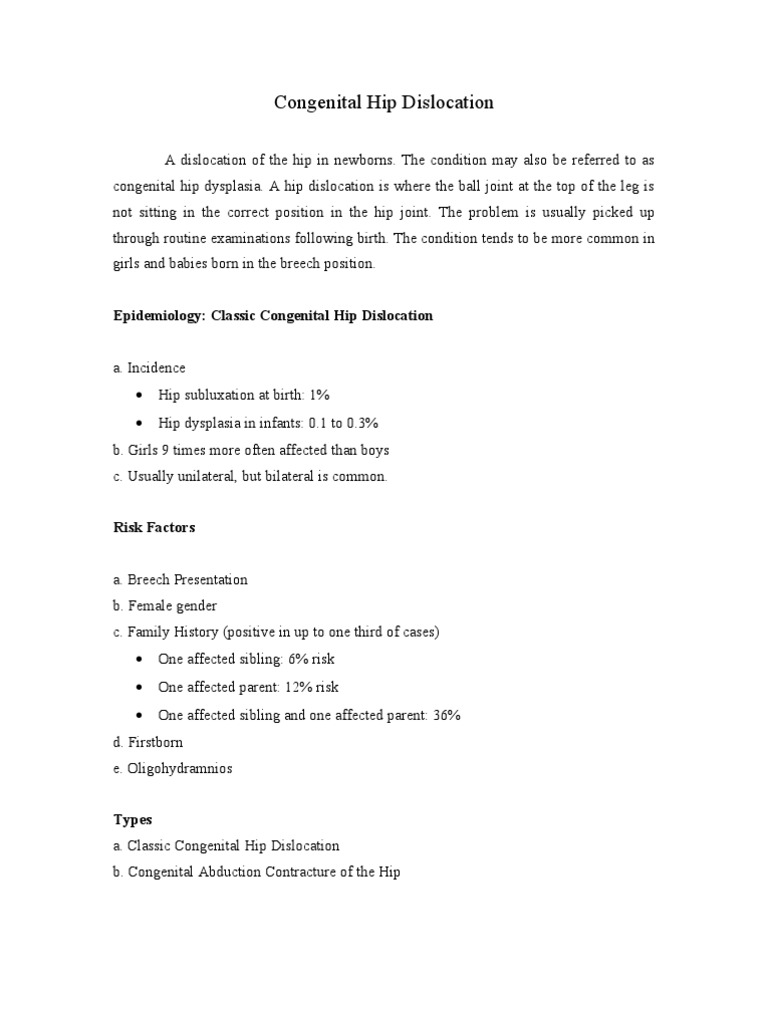 Congenital Hip Dislocation | PDF | Musculoskeletal System | Medicine