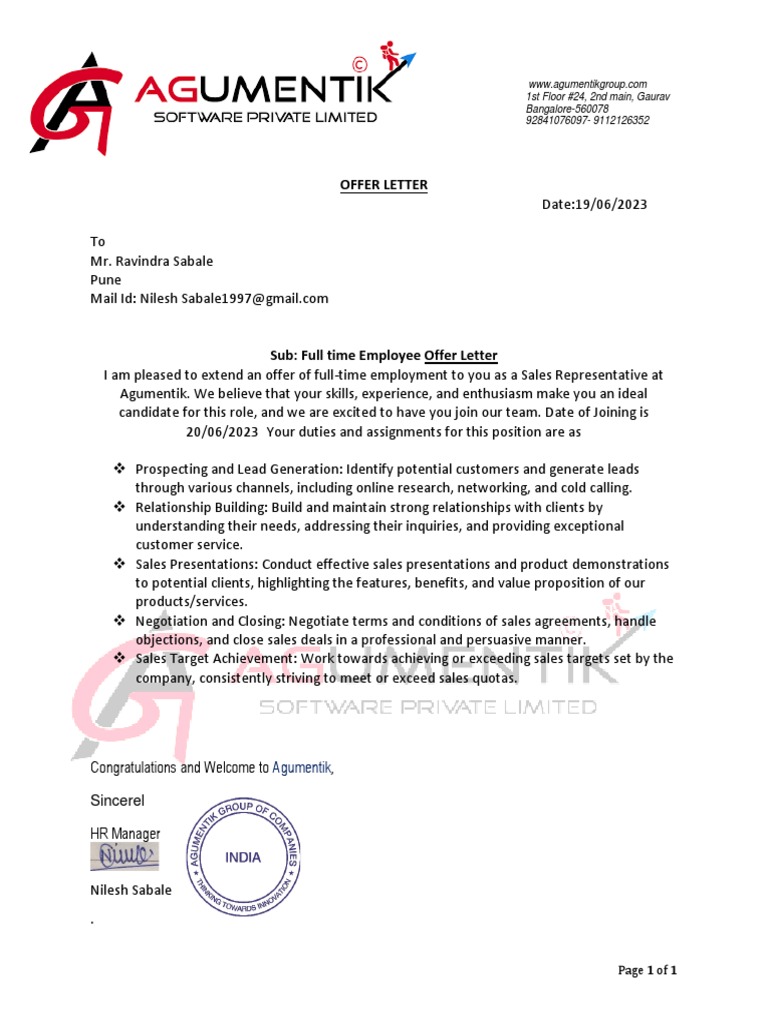 Offer Letter 2 | PDF