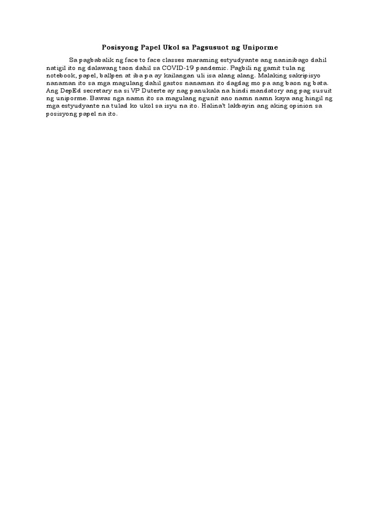 Posisyong Papel Ukol Sa Pagsusuot NG Uniporme | PDF
