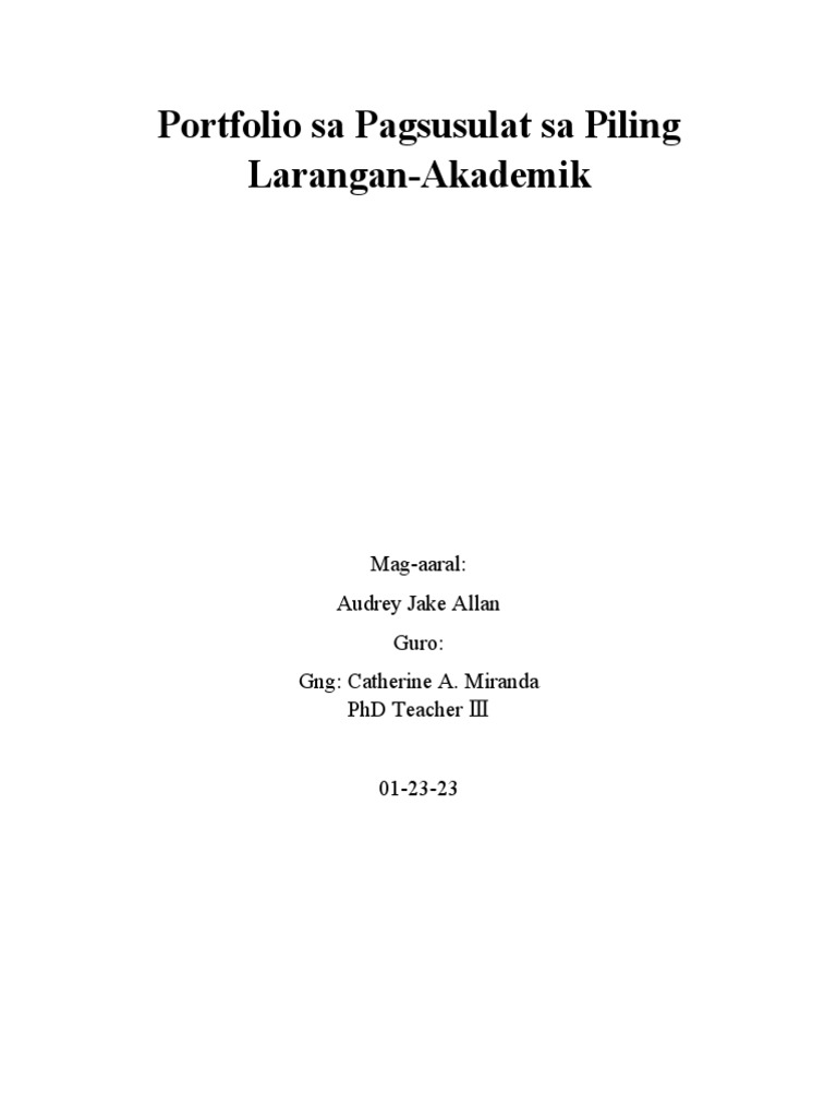 Portfolio sa Pagsusulat sa Piling Larangan | PDF