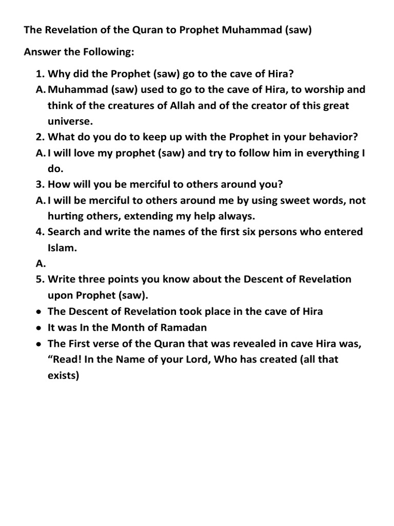 Quran Revelation in Cave of Hira | PDF
