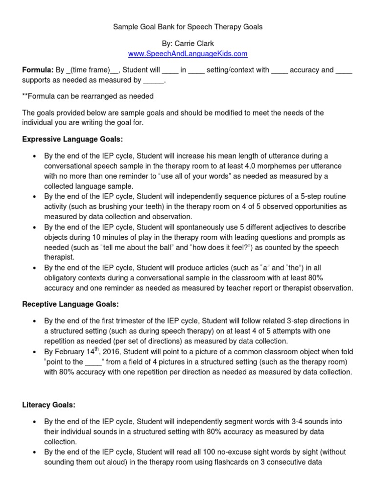 Speech Therapy Goal Samples | PDF