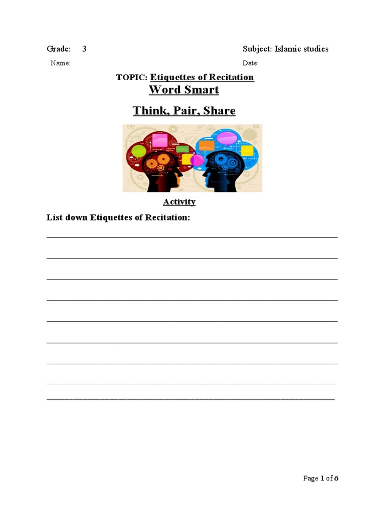 Etiquettes of Recitation Worksheets For Grade 3 | PDF
