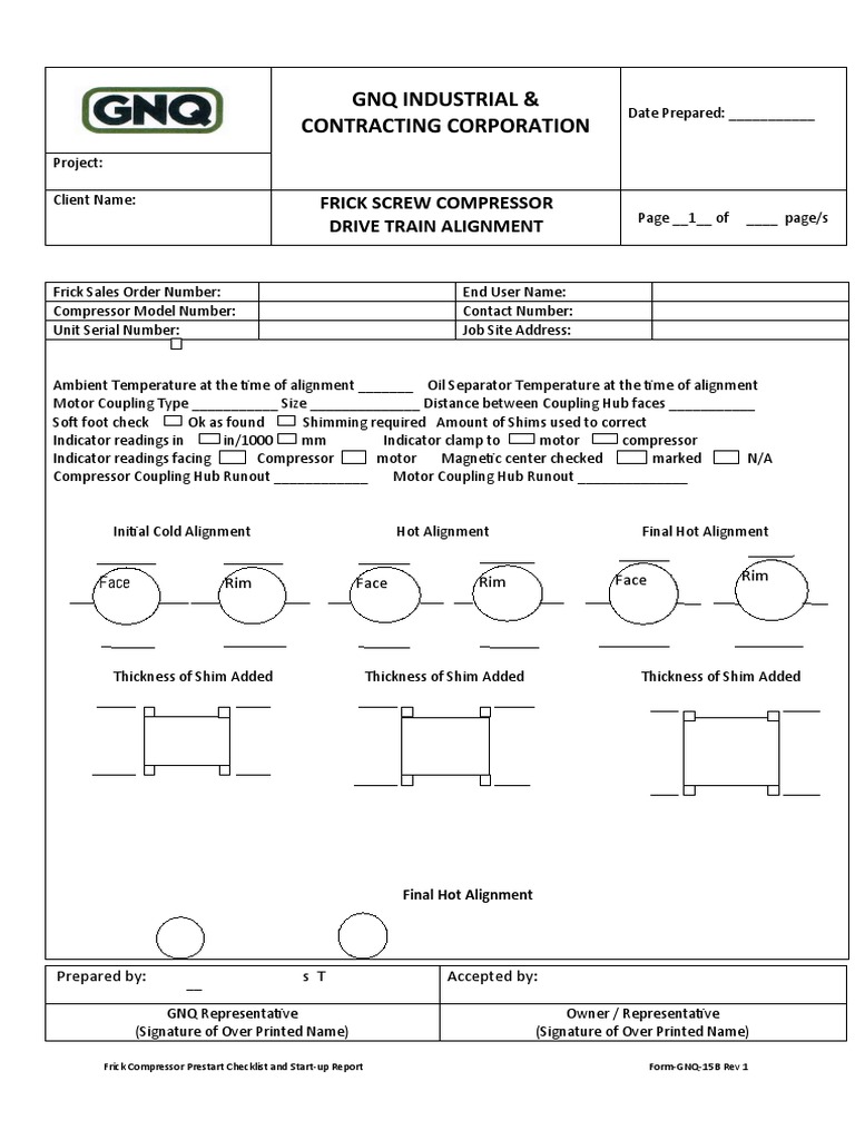 (Form GNQ 15B) FrickCompPrestartChecklist | PDF | Tools | Electrical ...