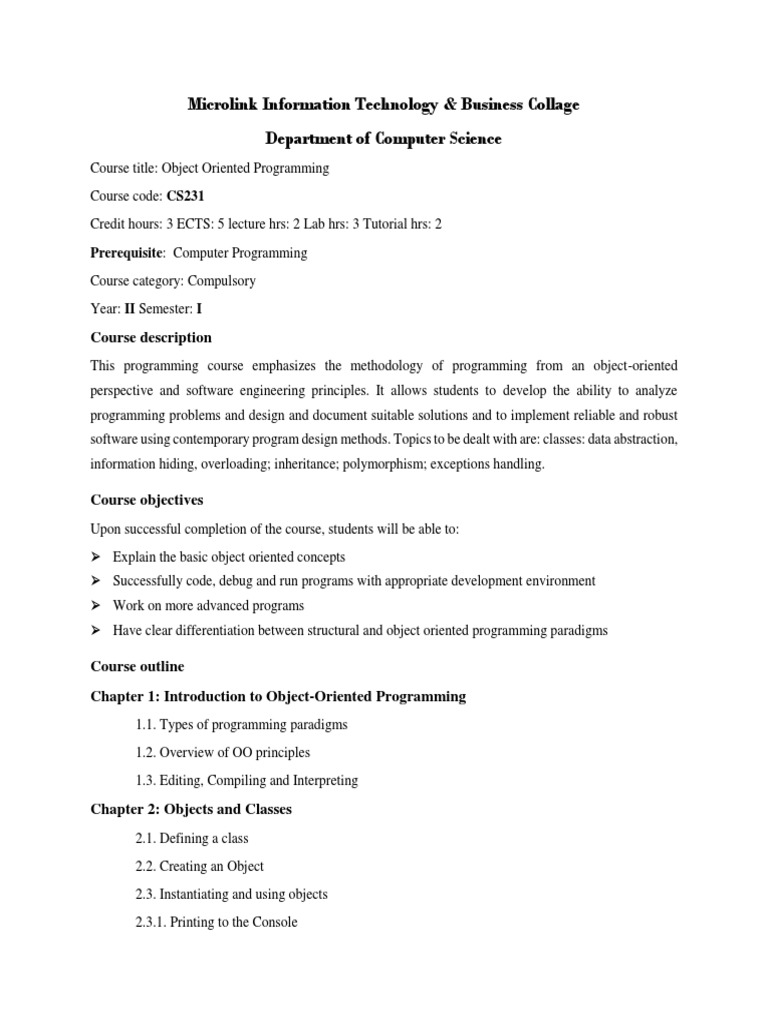 Object Oriented Programming Pdf