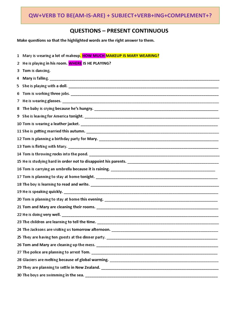 Present Continuous Questions | PDF
