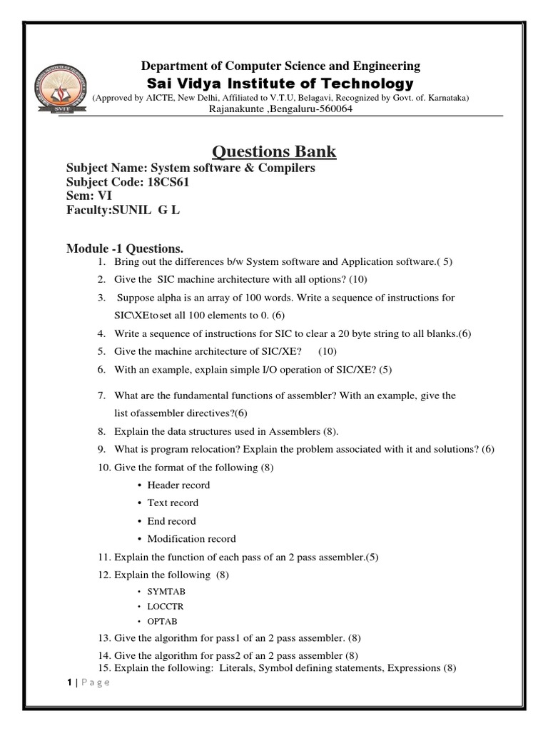 18CS61 System Software Question Bank | PDF | Parsing | Software Development