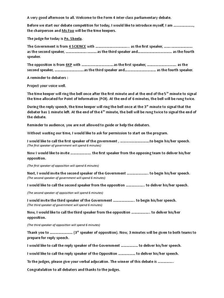 Debate Mecee Script | Download Free PDF | Oral Communication | Communication