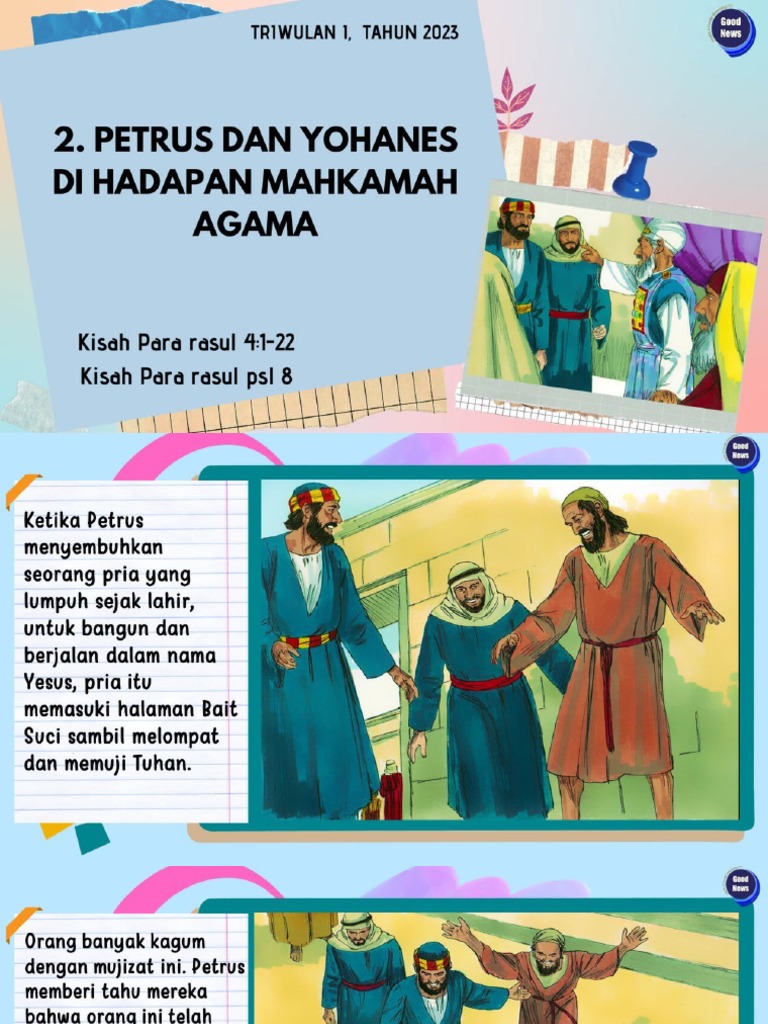 2. Khotbah Anak Triwulan I-2023, Sabat 2- PETRUS DAN YOHANES DI HADAPAN MAHKAMAH AGAMA | PDF