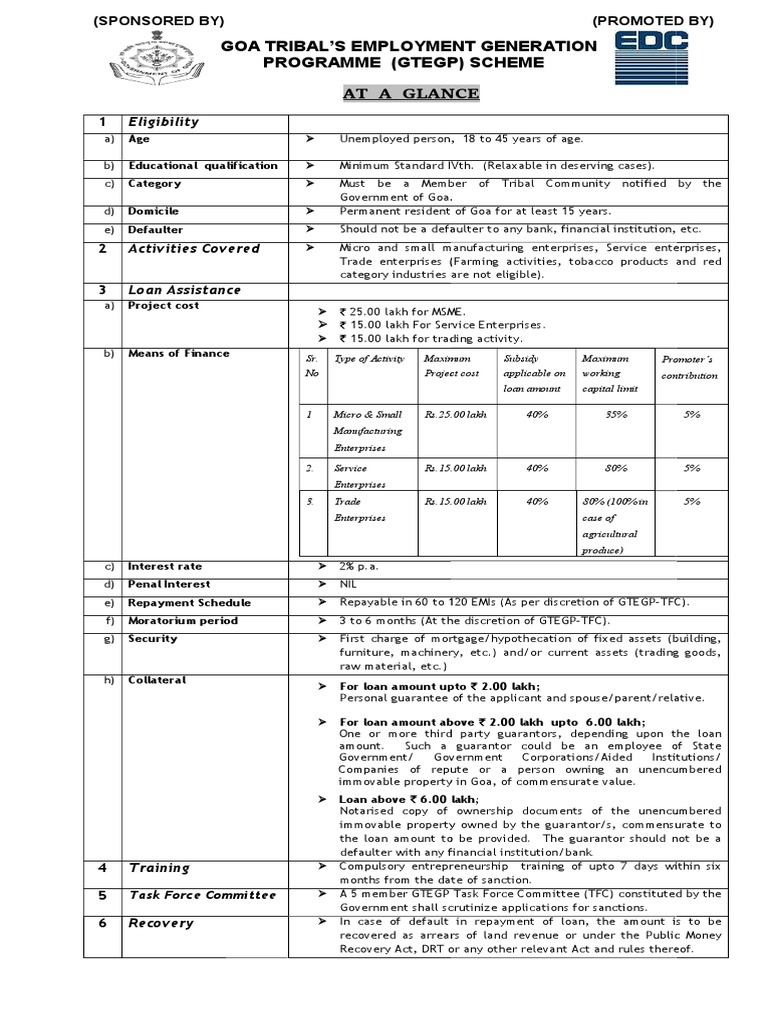 Goa Tribal Employment Generation Programmegtegp Scheme - EDC GOA | PDF ...