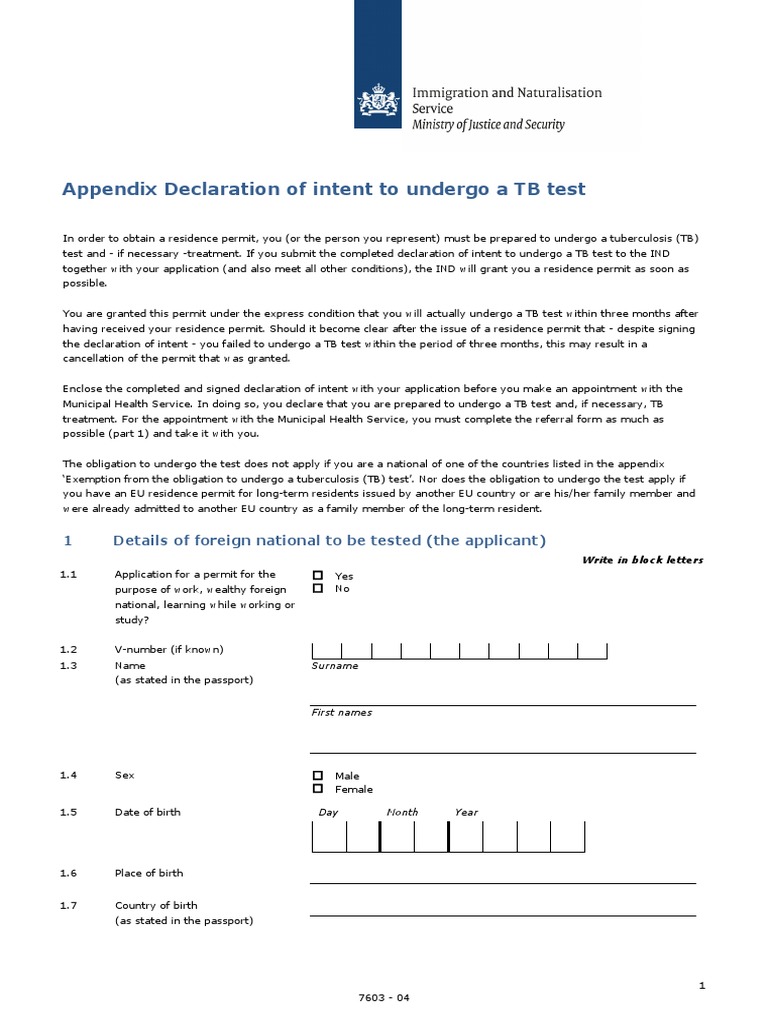 Appendix Declaration of Intent Form for TB | PDF | Government | Social Institutions