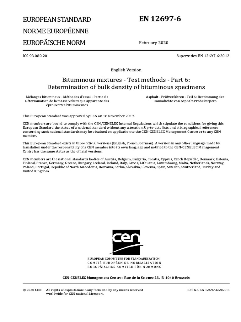 EN 12697-6-2020 Bituminous Mixtures - Test Methods - Part 6 ...