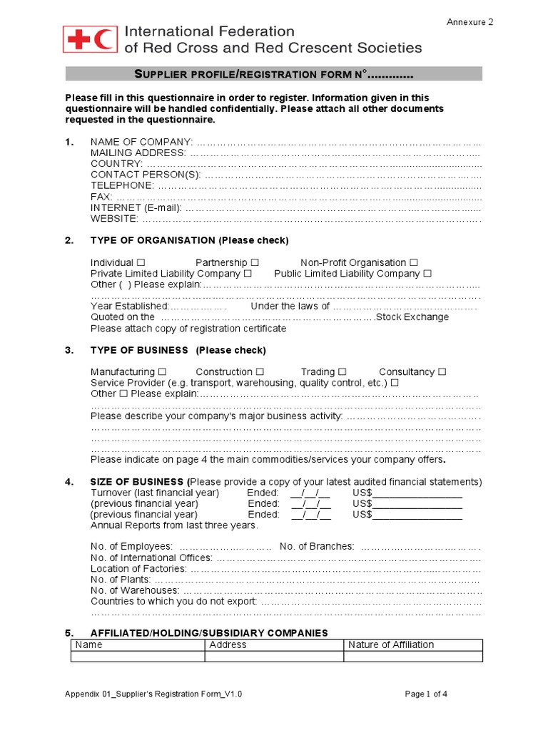 ANNEX 4 - Supplier Registration Form | PDF | Business Ethics | Textiles