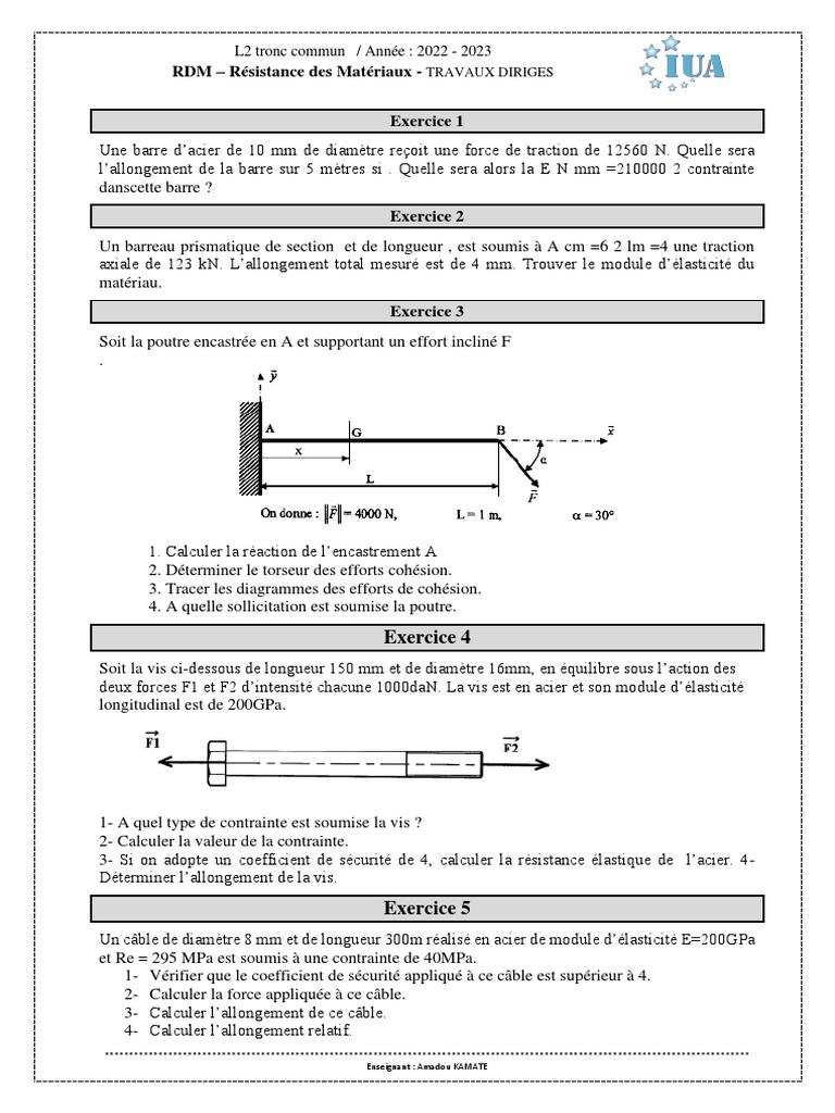 TD RDM L2 Tronc | PDF | Résistance des matériaux | Élasticité (Physique)