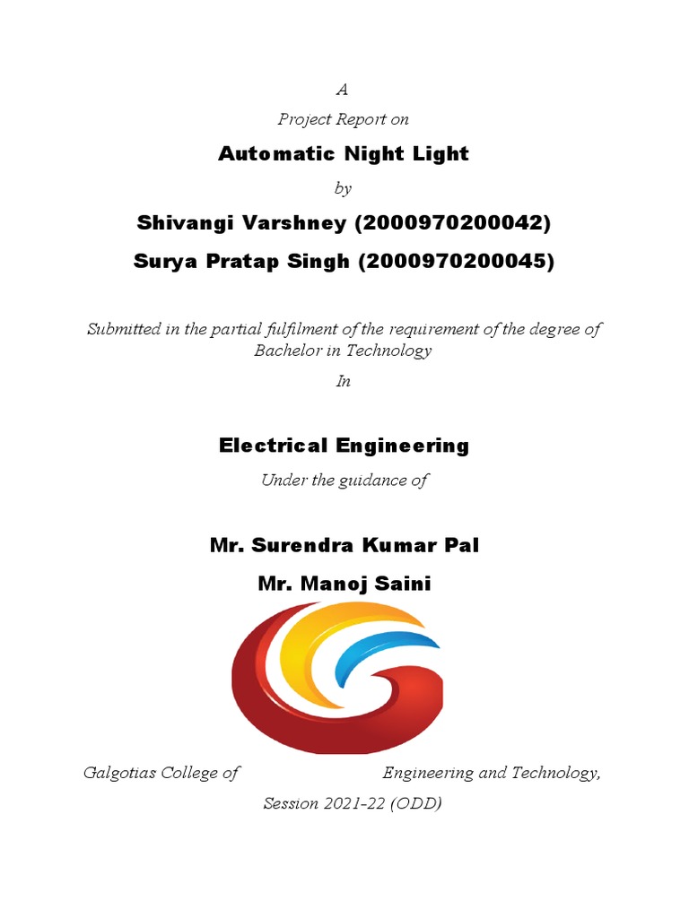 Final Report (Automatic Night Light) | PDF