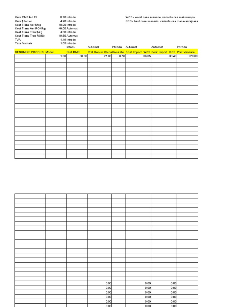 Template Calcul Comanda Produse | PDF | Finance & Money Management