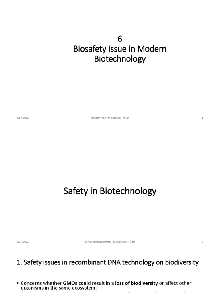 Biosefty Issues in Modern Biotechnology | PDF