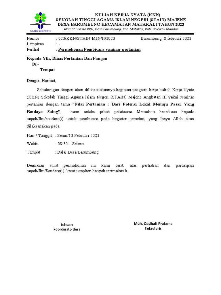 Surat Seminar Pertanian KKN | PDF