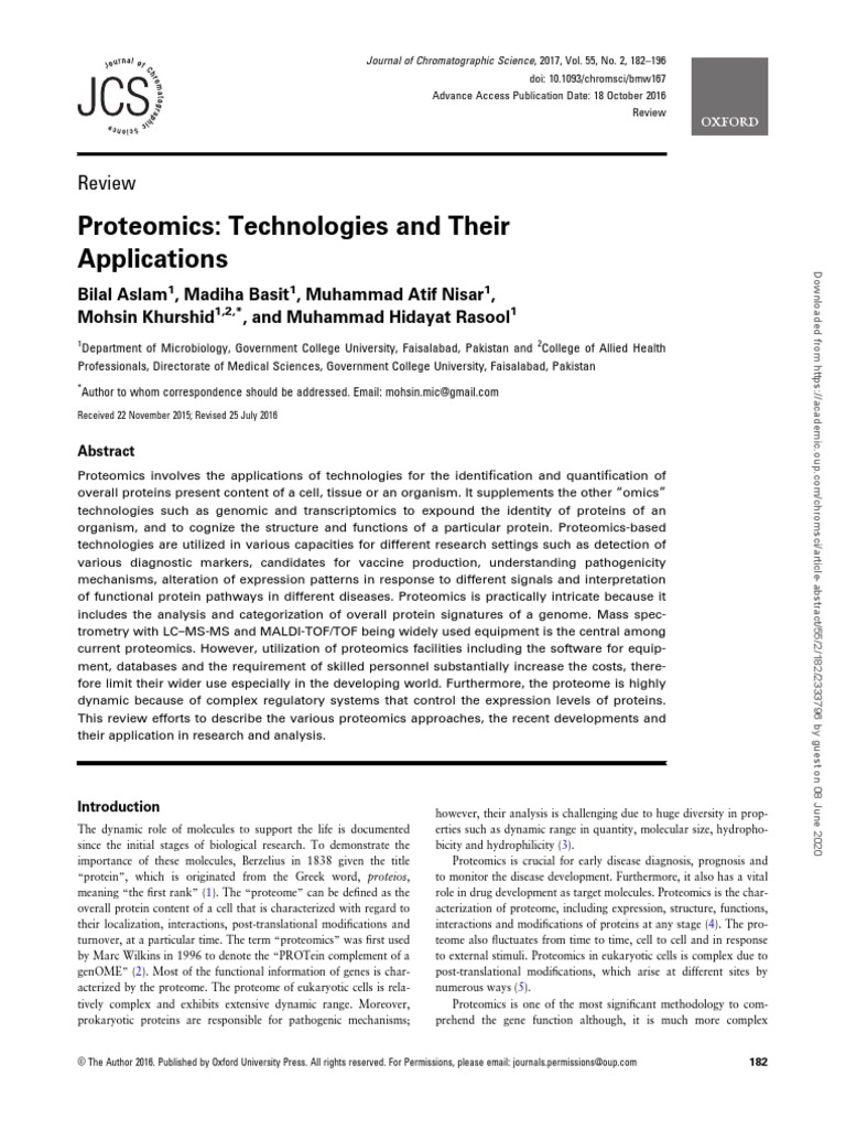 Proteomics Technologies And Their Applications Pdf Proteomics