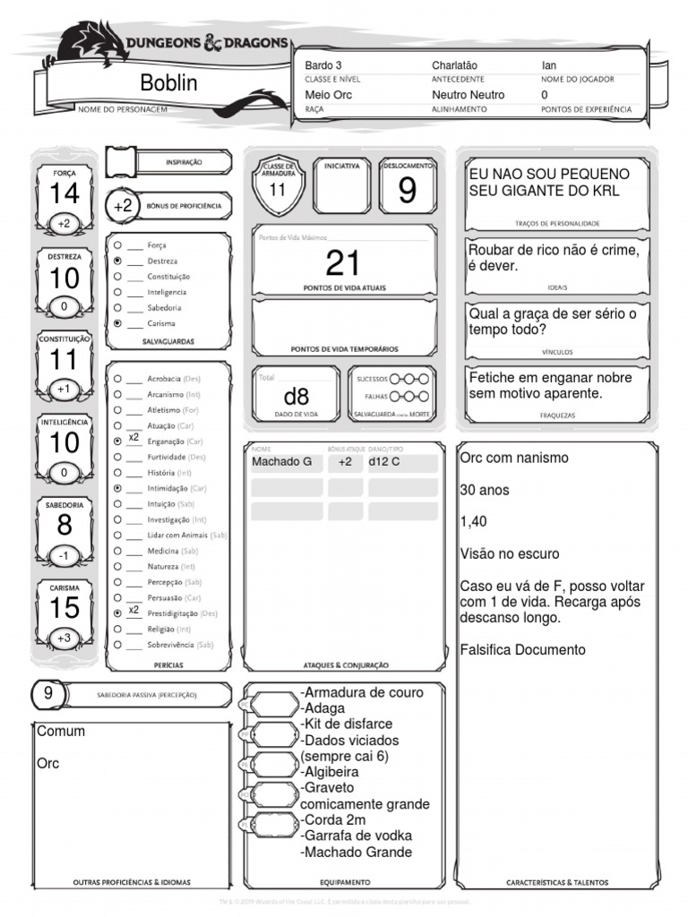 Ficha Bardo Meio-Orc | PDF