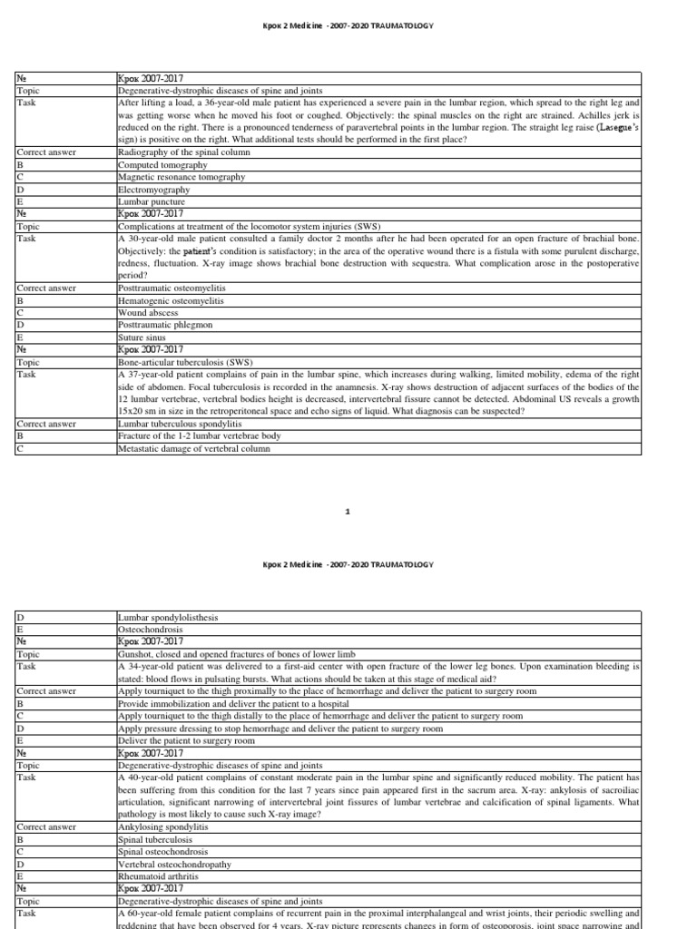 Information MSQ KROK 2 Medicine 2007 2020 Traumatology | PDF ...