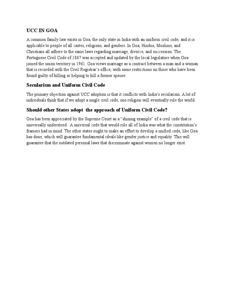 Goa's Uniform Civil Code Explained | PDF