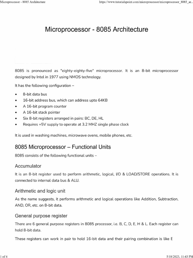 8085 Microprocessor Guide | PDF | Office Equipment | Integrated Circuit