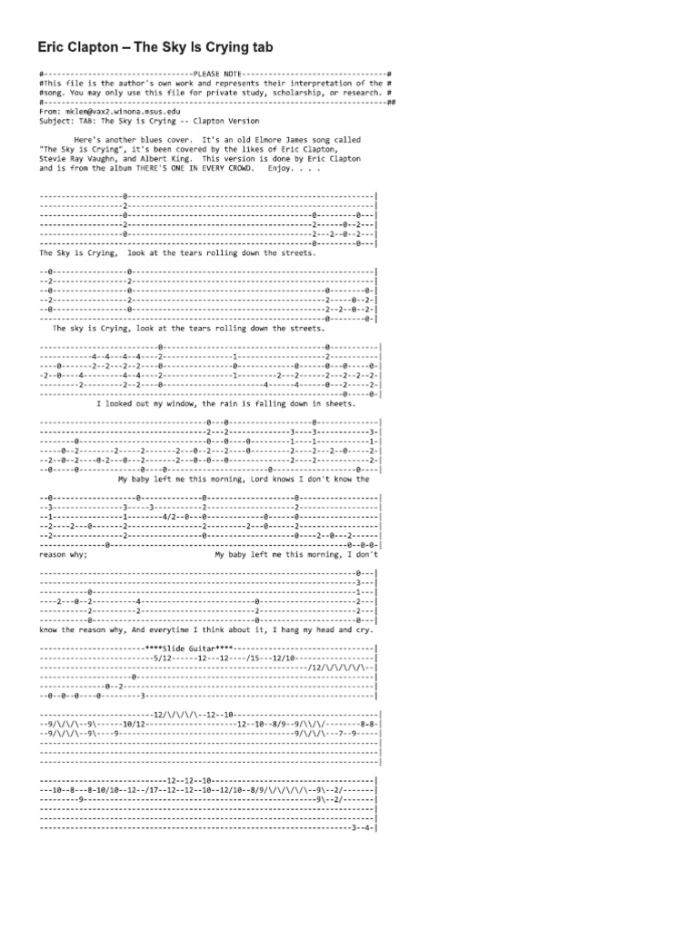 The Sky Is Crying Clapton Tab | PDF