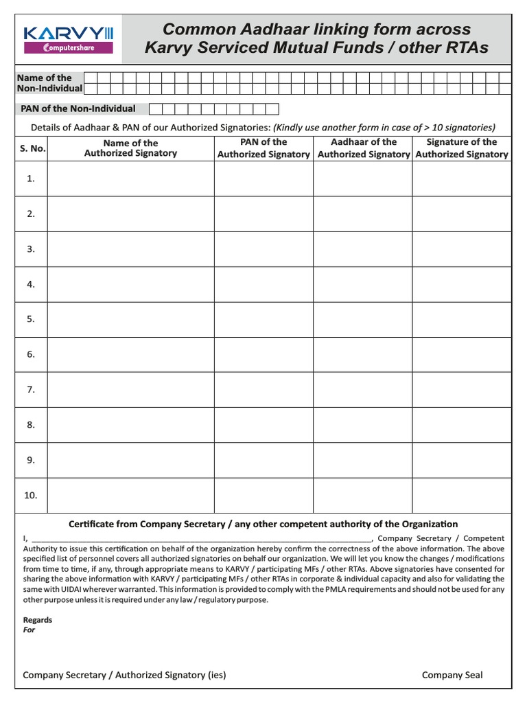 Karvy - AadhaarForm-Non-Individual | PDF