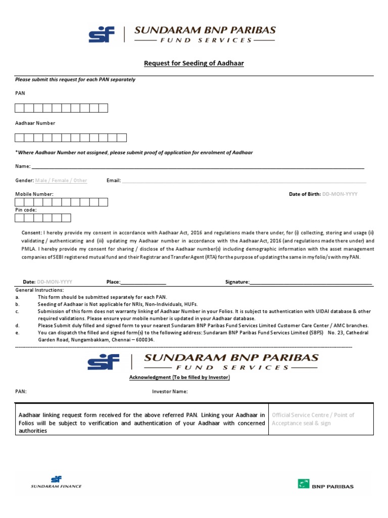 Aadhaar Seeding Request Form | PDF | Information Technology Management ...