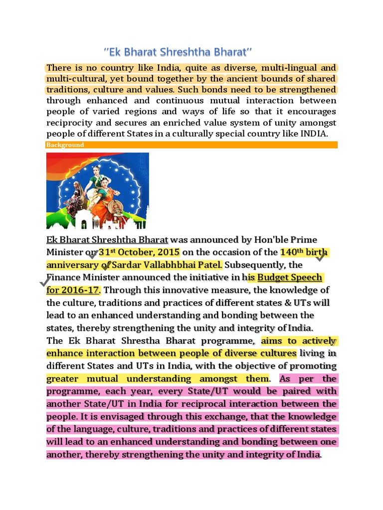 Ek Bharat Shreshtha Bharat | PDF | Tourism | Traditions