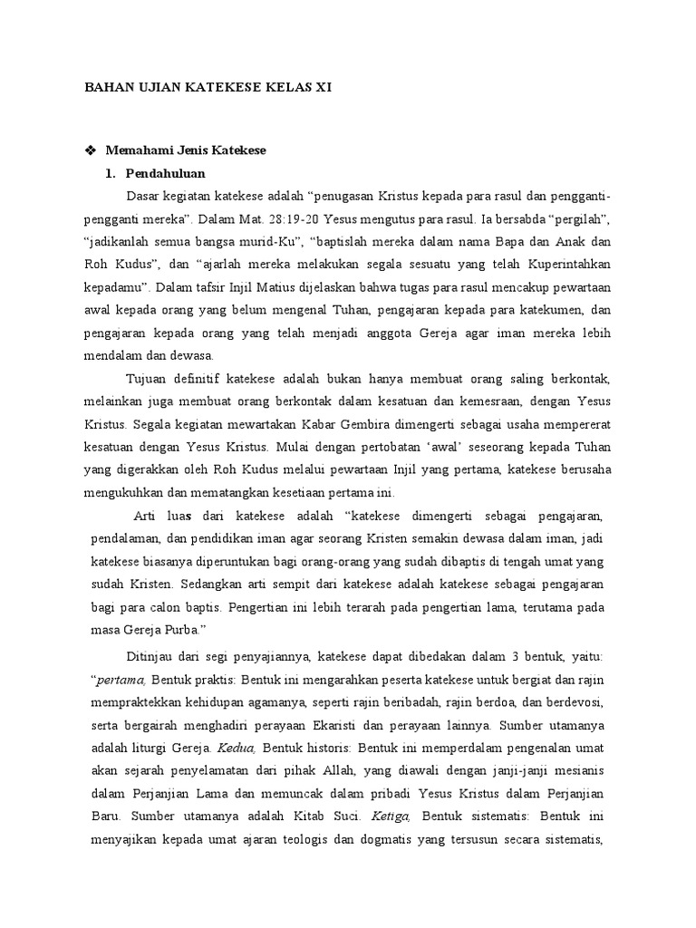 Bahan Ujian Katekese Kelas Xi | PDF