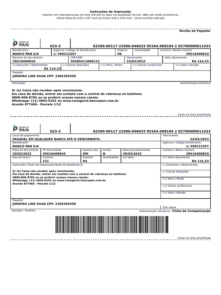 Boleto | PDF | Impressão | Bancos