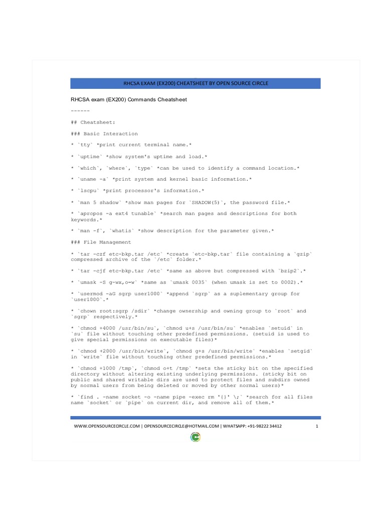 RHCSA Cheat Sheet Overview | PDF