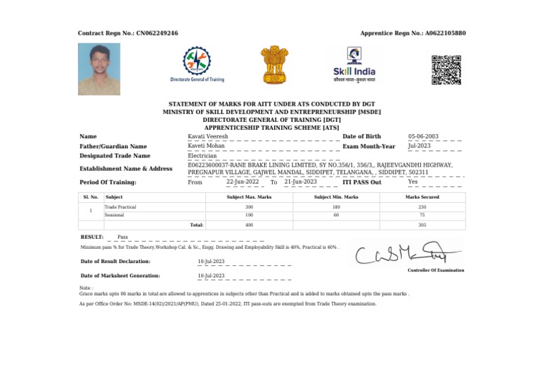 Sl. No. Subject Subject Max. Marks Subject Min. Marks Marks Secured | PDF