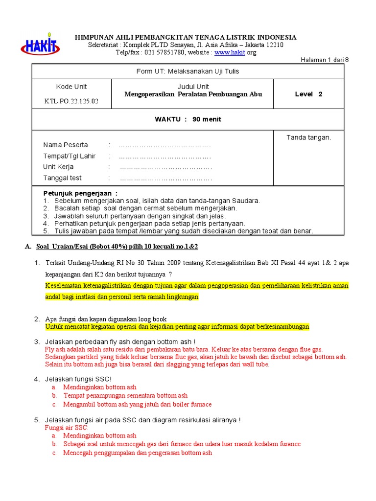 KTL - PO.22.125.02 Mengoperasikan Peralatan Pembuangan Abu OK Final | PDF