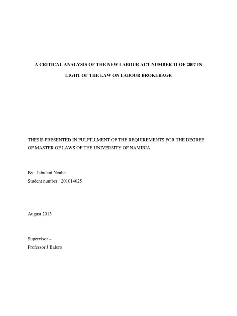 Analysis of Namibia's Labour Act 2007 | PDF | Employment | Labour Law