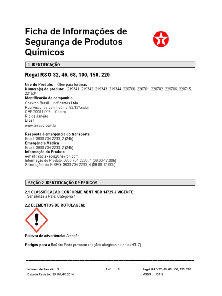 Regal Ro 32 46 68 100 150 220 - Fispq - PT | PDF | Combustão | Pressão