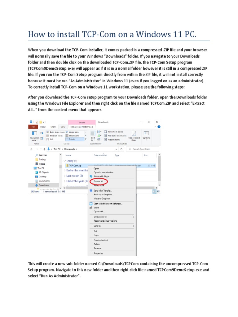 How To Install TCP-Com in Windows 11 | PDF