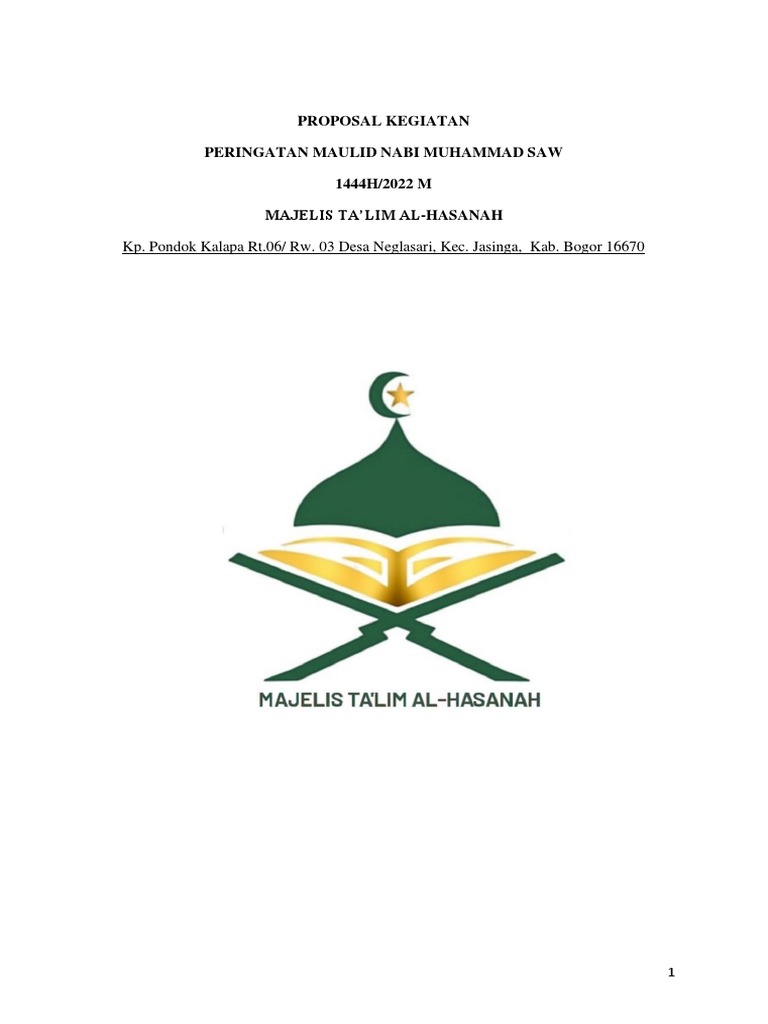 Proposal Maulid Nabi Majelis Ta'lim Al-Hasanah | PDF | Agama & Spiritualitas