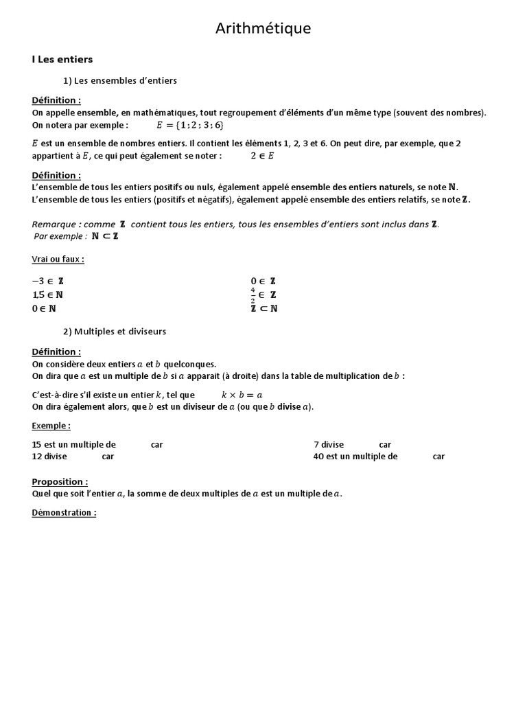 Introduction à l'arithmétique et aux entiers | PDF | Entier relatif ...