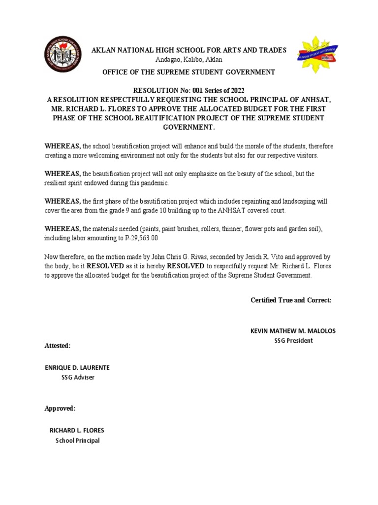 SSG Resolution 001 002 Version 2 | PDF