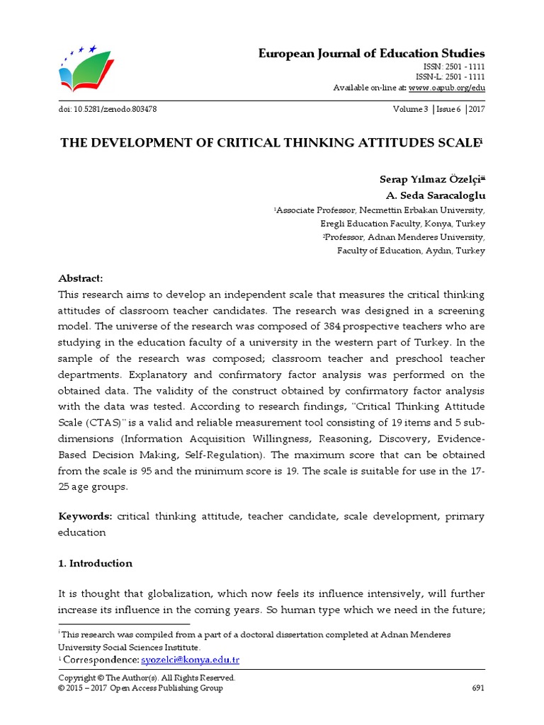 The Development of Critical Thinking Att | PDF | Attitude (Psychology ...
